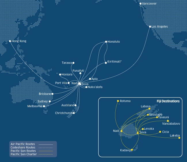 Air Pacific (Fiji) Route Map | World Airline News