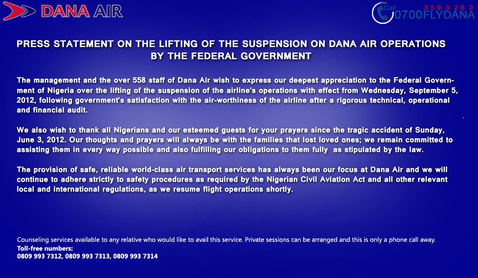 Dana Air Statement | World Airline News