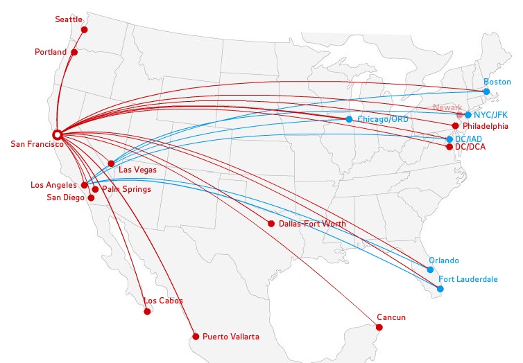 Virgin America SFO 12:2012 Route Map | World Airline News