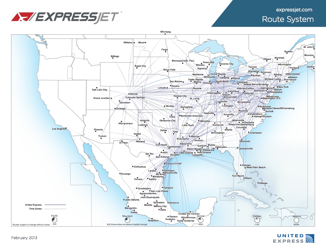 United Express-ExpressJet 2:2013 Route Map | World Airline News