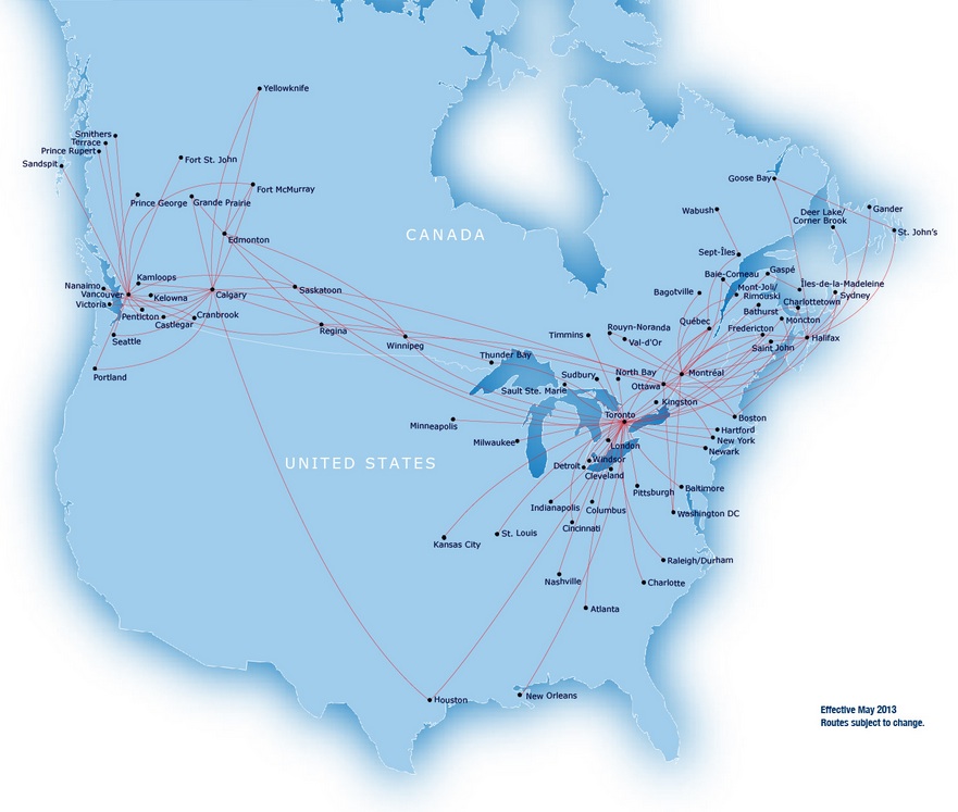 Air Canada Express-Jazz 5:2013 Route Map | World Airline News