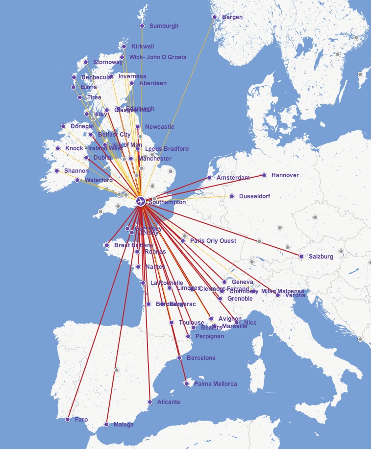 Flybe SOU 8:2013 Route Map | World Airline News