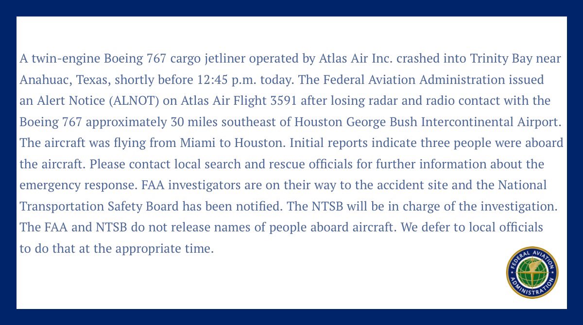 Atlas Air Boeing 767-300F flight 5Y 3591 with N1217A crashes on ...