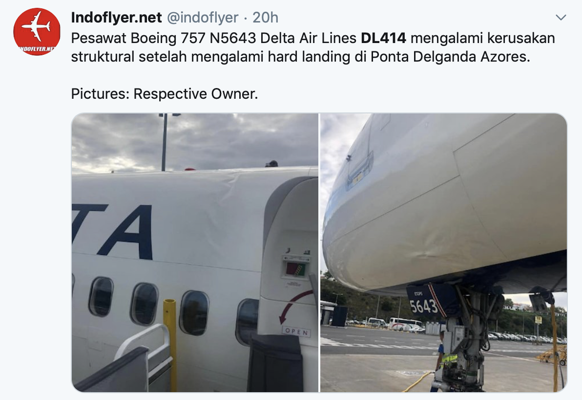 Delta’s Boeing 757-200 N543US suffers a hard landing in the Azores ...