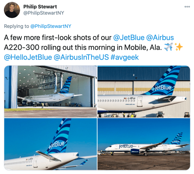 JetBlue shows off its first Airbus A220 and new tailfin design | World ...